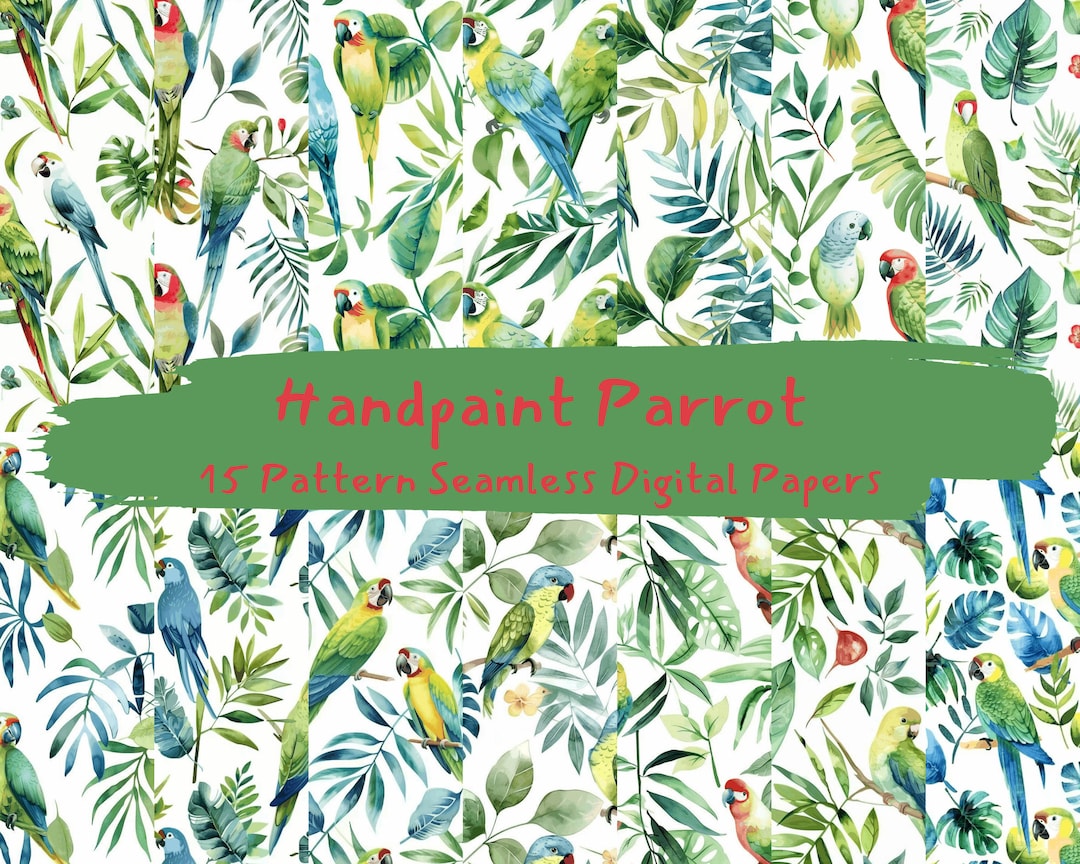 Handpaint Parrot Pattern Seamless Digital Papers - Printable Scrapbook ...