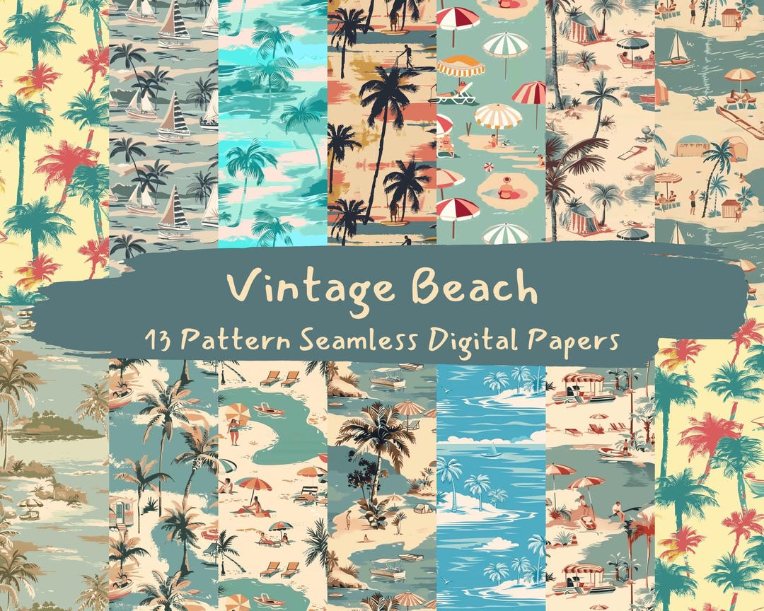 Vintage Beach Pattern Seamless Digital Papers - Printable Scrapbook ...
