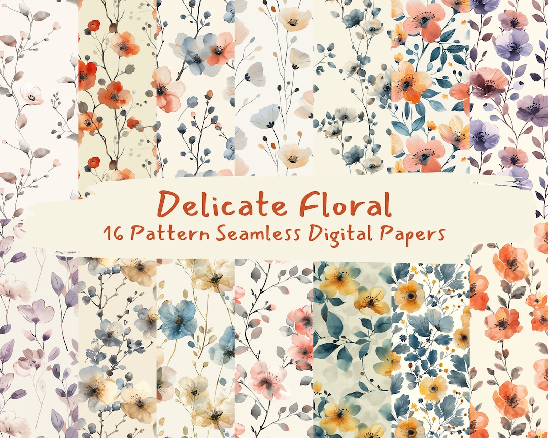 Delicate Floral Pattern Seamless Digital Papers - Printable Scrapbook ...