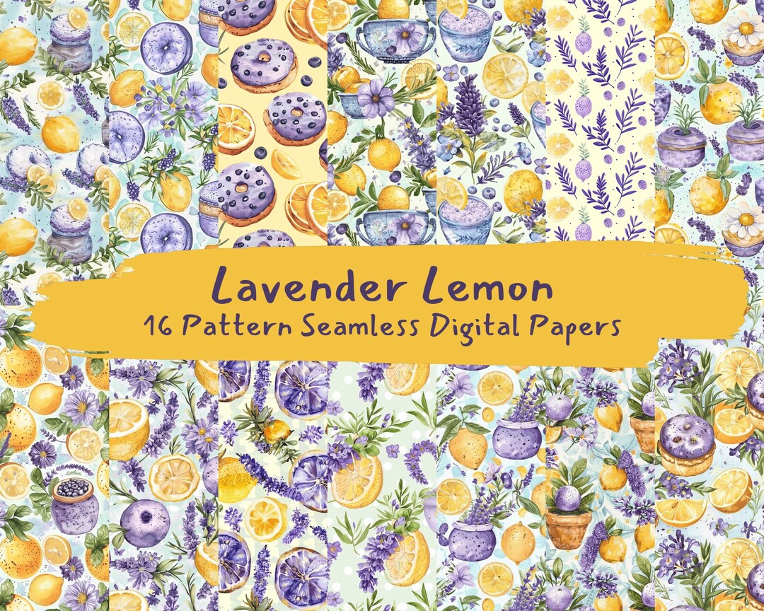 Lavender Lemon Pattern Seamless Digital Papers - Printable Scrapbook ...