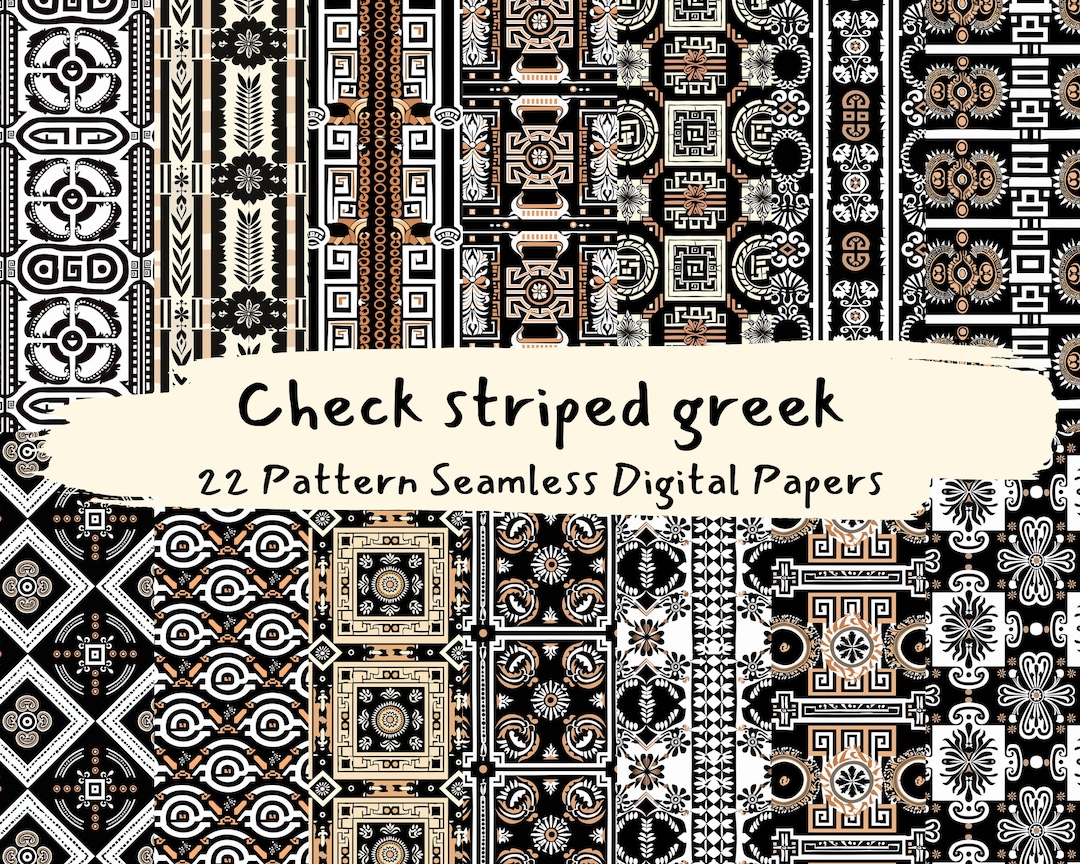 Check Striped Greek Pattern Seamless Digital Papers - Printable ...