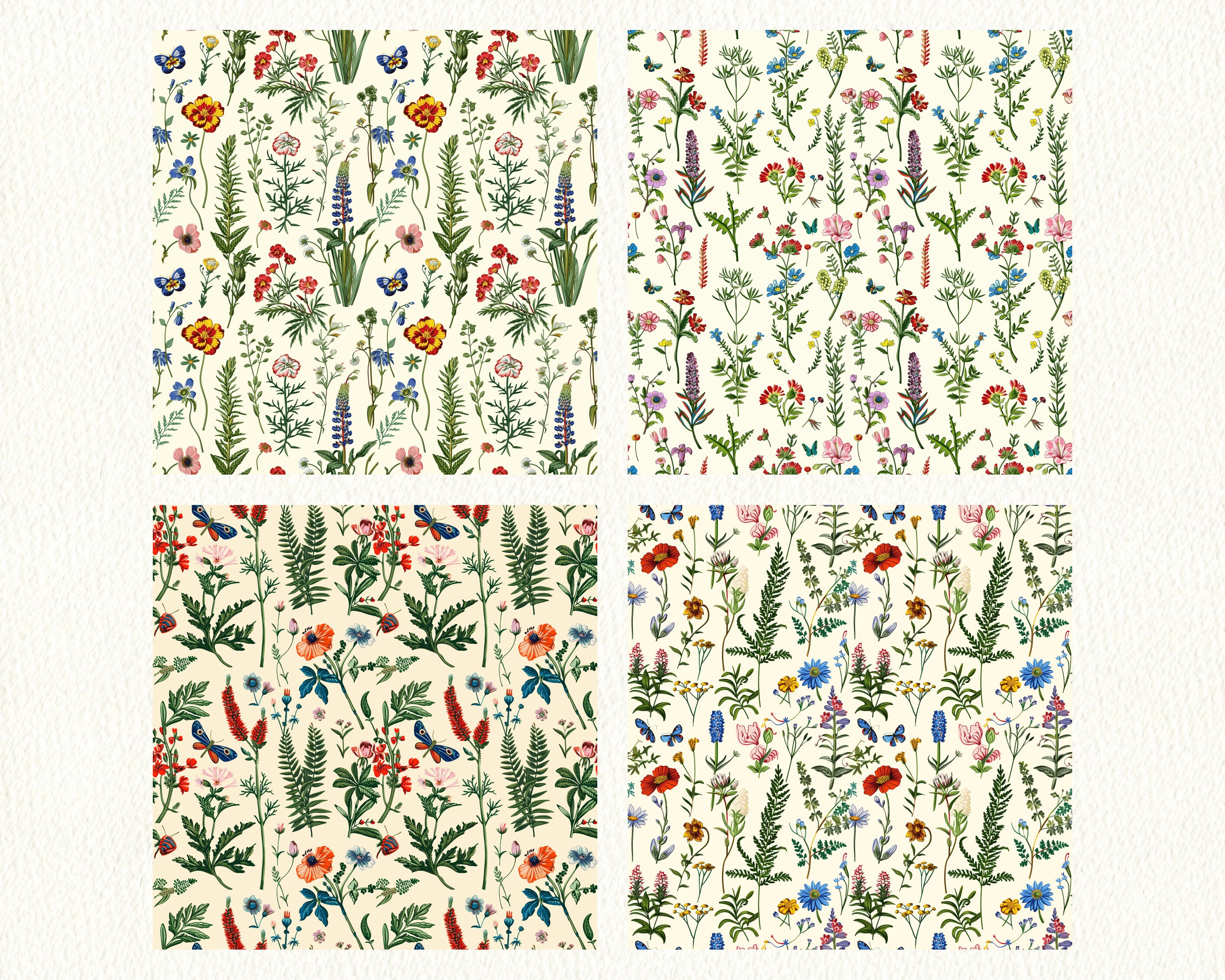 Summer Flowers and Herbs Pattern Seamless Digital Papers Printable ...