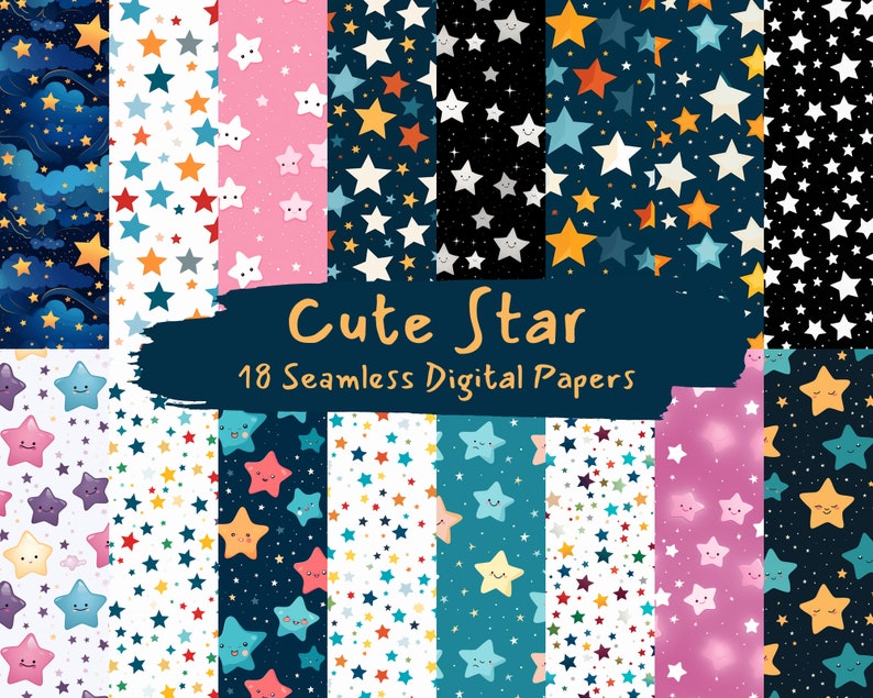 Cute Star Pattern Scrapbook Papers, Seamless Printable Patterns ...