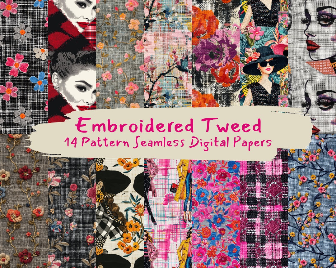 Embroidered Tweed Pattern Seamless Digital Papers - Printable Scrapbook ...