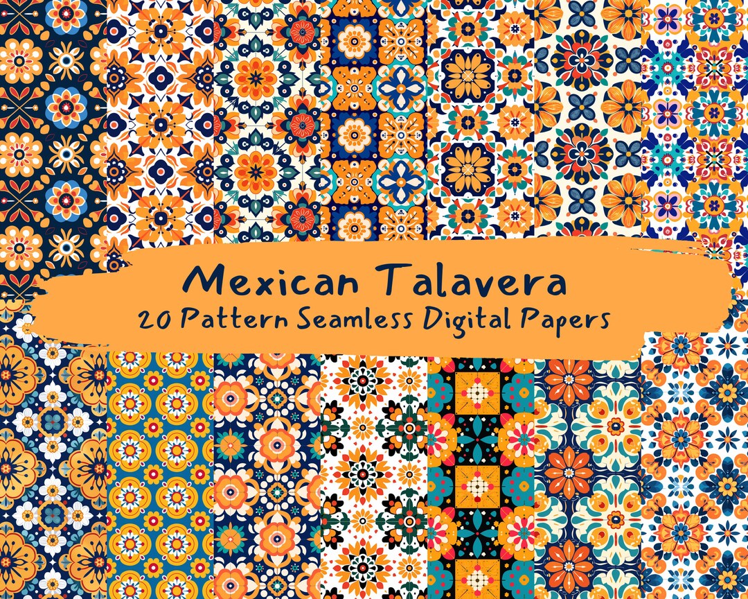 Mexican Talavera Pattern Seamless Digital Papers - Printable Scrapbook ...