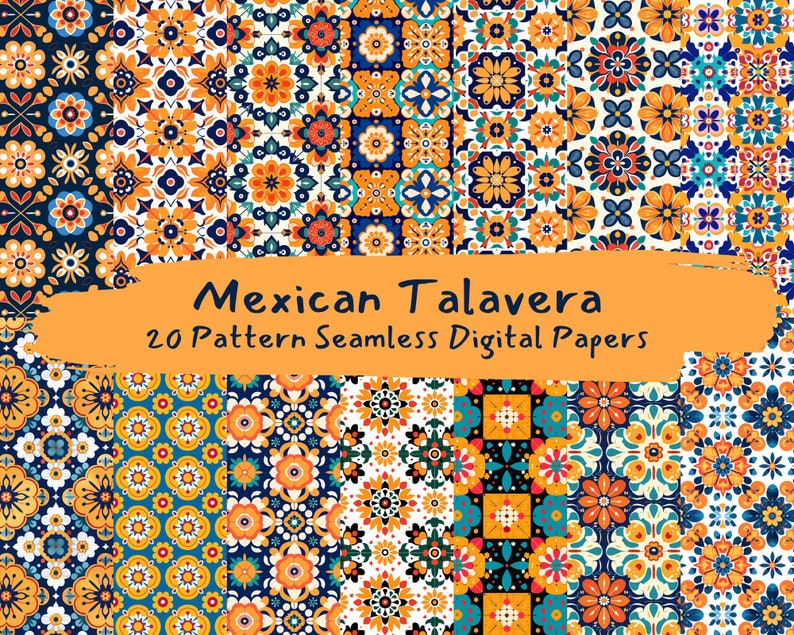 Mexican Talavera Pattern Seamless Digital Papers Printable Scrapbook ...