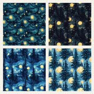 Forest Starry Night Pattern Seamless Digital Papers - Printable ...