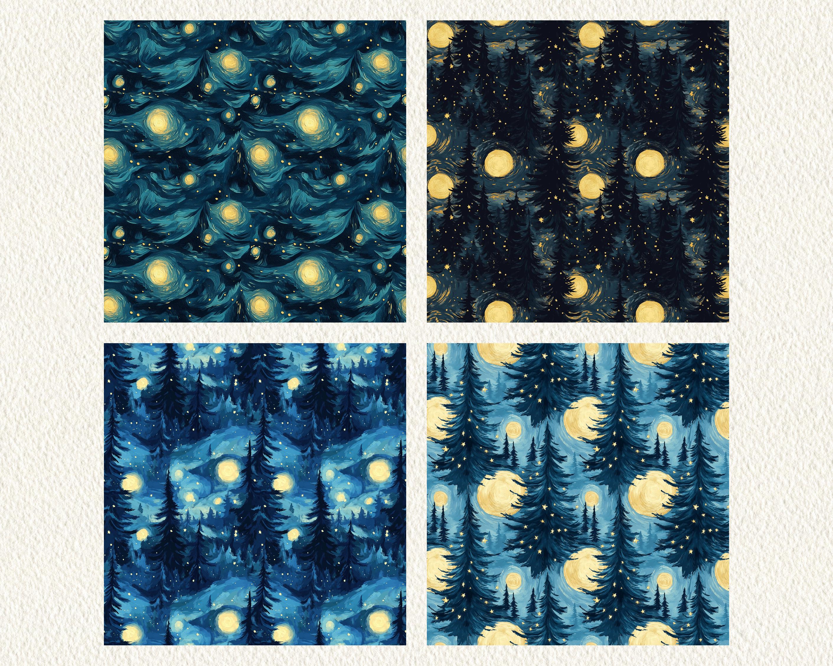 Forest Starry Night Pattern Seamless Digital Papers - Printable ...