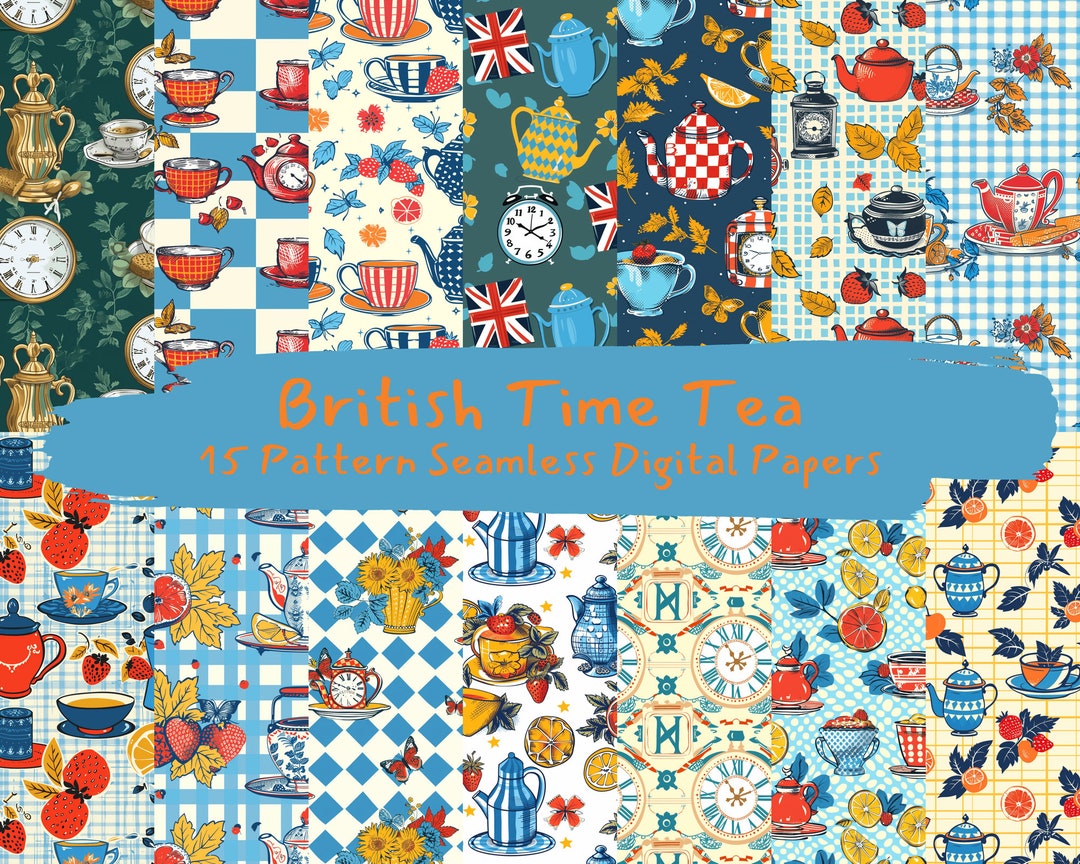 British Time Tea Pattern Seamless Digital Papers - Printable Scrapbook ...