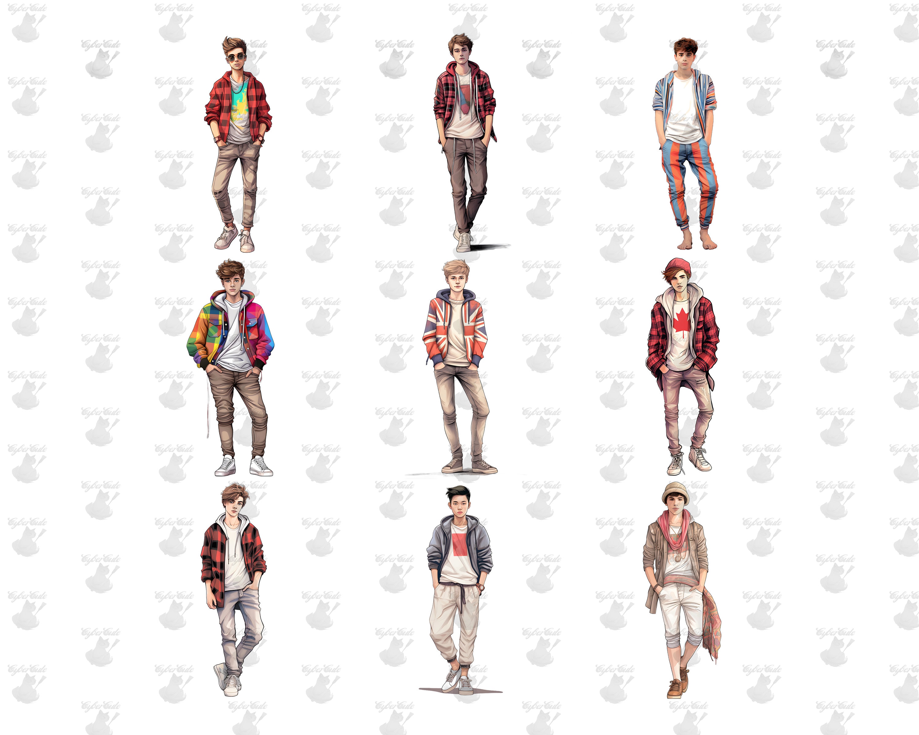 Teen Boy Fashion Digital Clipart Bundle in PNG Format - Etsy