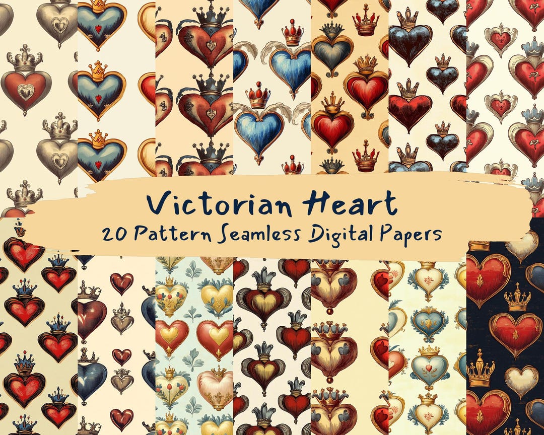 Victorian Heart Pattern Seamless Digital Papers - Printable Scrapbook ...