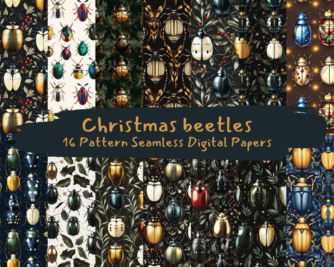 Christmas Beetles Pattern Seamless Digital Papers - Printable Scrapbook ...