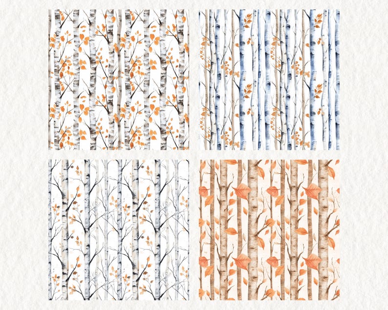 Watercolor Birch Trees Pattern Seamless Digital Papers - Printable ...