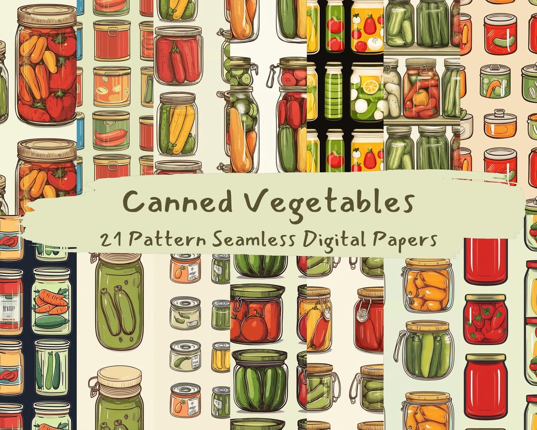 Canned Vegetables Pattern Seamless Digital Papers - Printable Scrapbook ...
