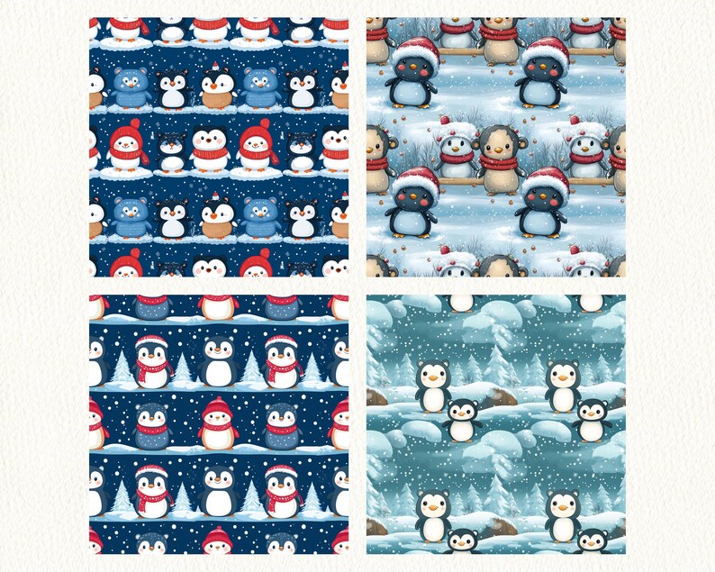 Adorable Penguins Pattern Seamless Digital Papers - Printable Scrapbook ...