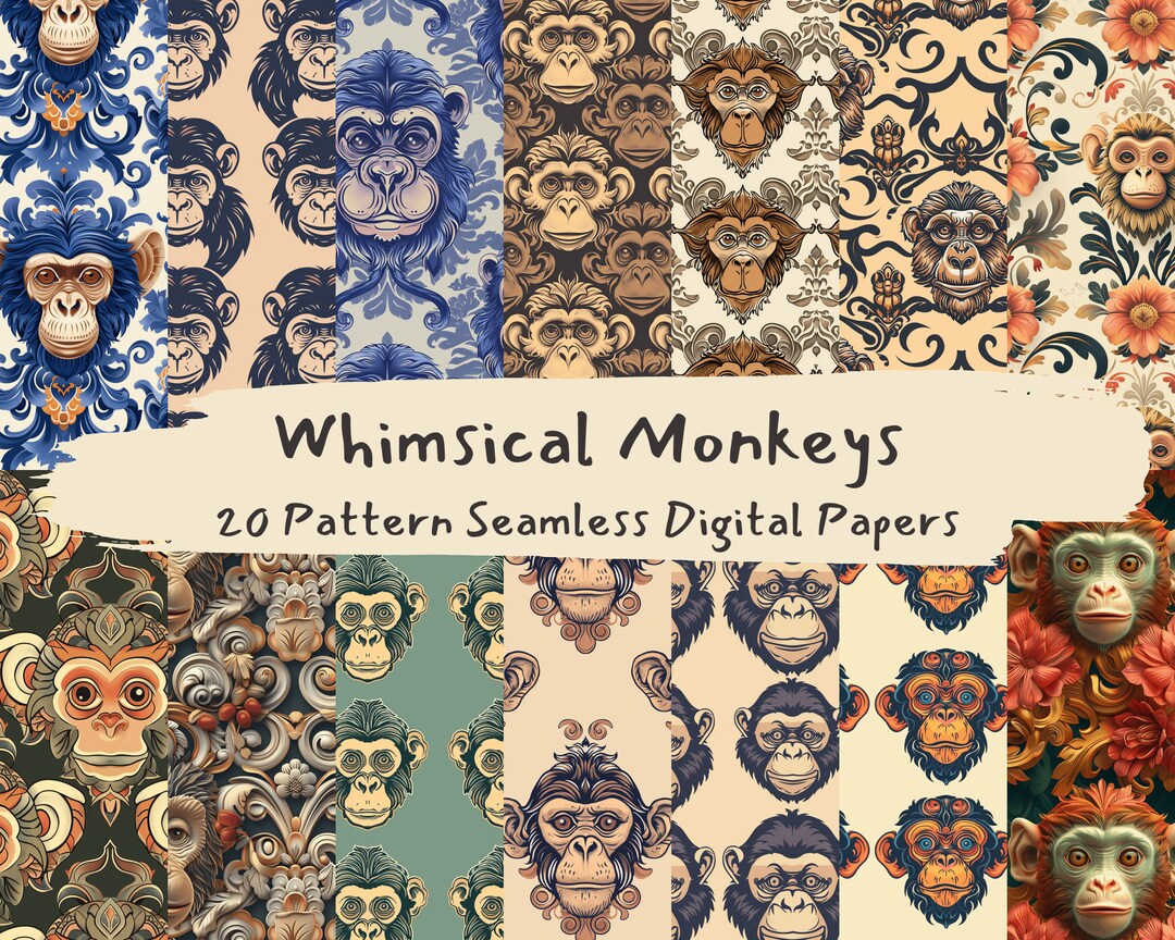 Whimsical Monkeys Pattern Seamless Digital Papers Printable Scrapbook ...