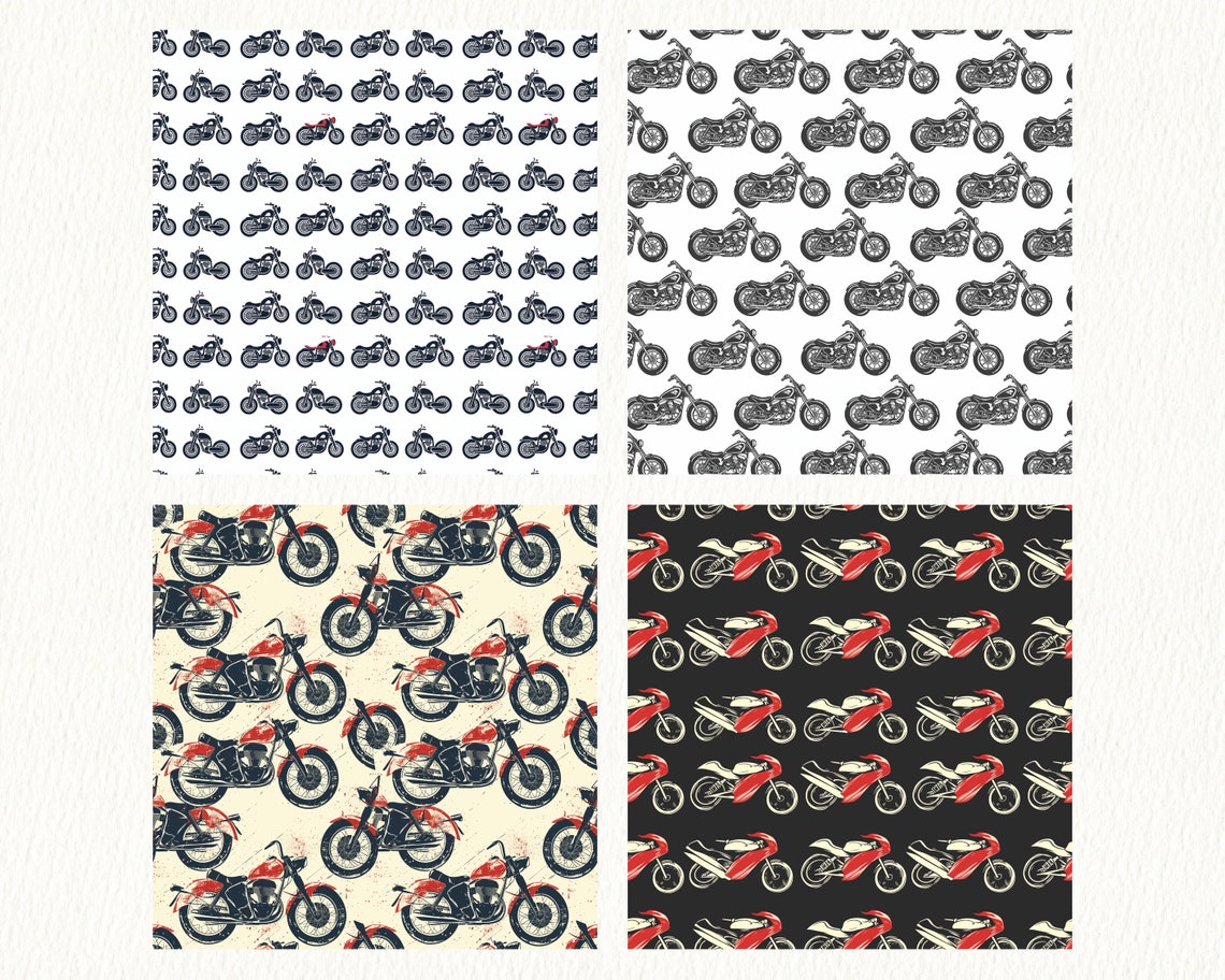Motorcycle Pattern Seamless Digital Papers - Printable Scrapbook Paper ...