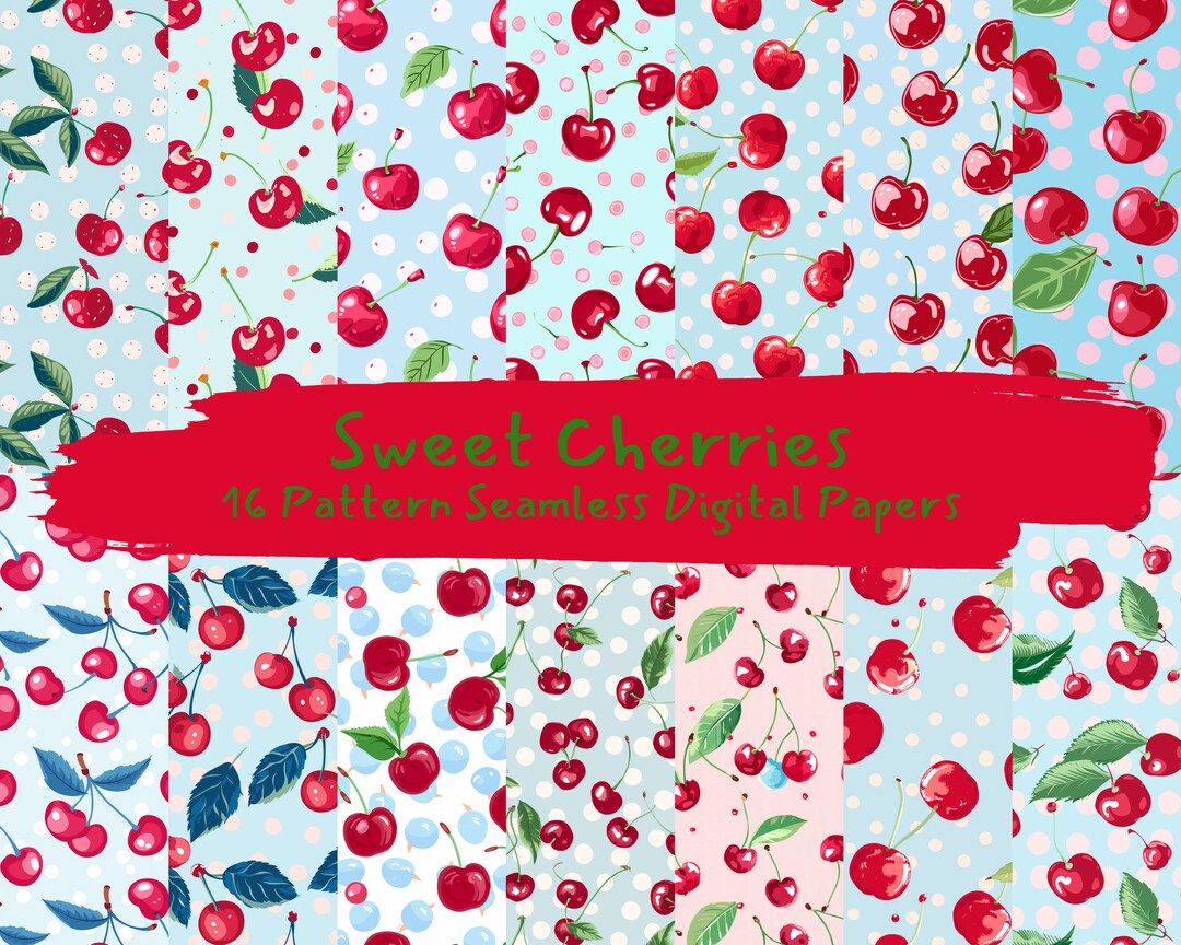 Sweet Cherries Pattern Seamless Digital Papers - Printable Scrapbook ...