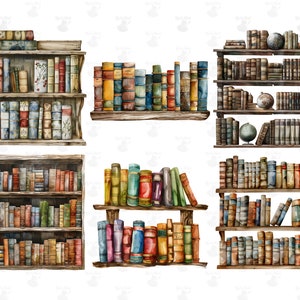 Bookshelf Watercolor Printable Clipart, Png Format, Transparent ...