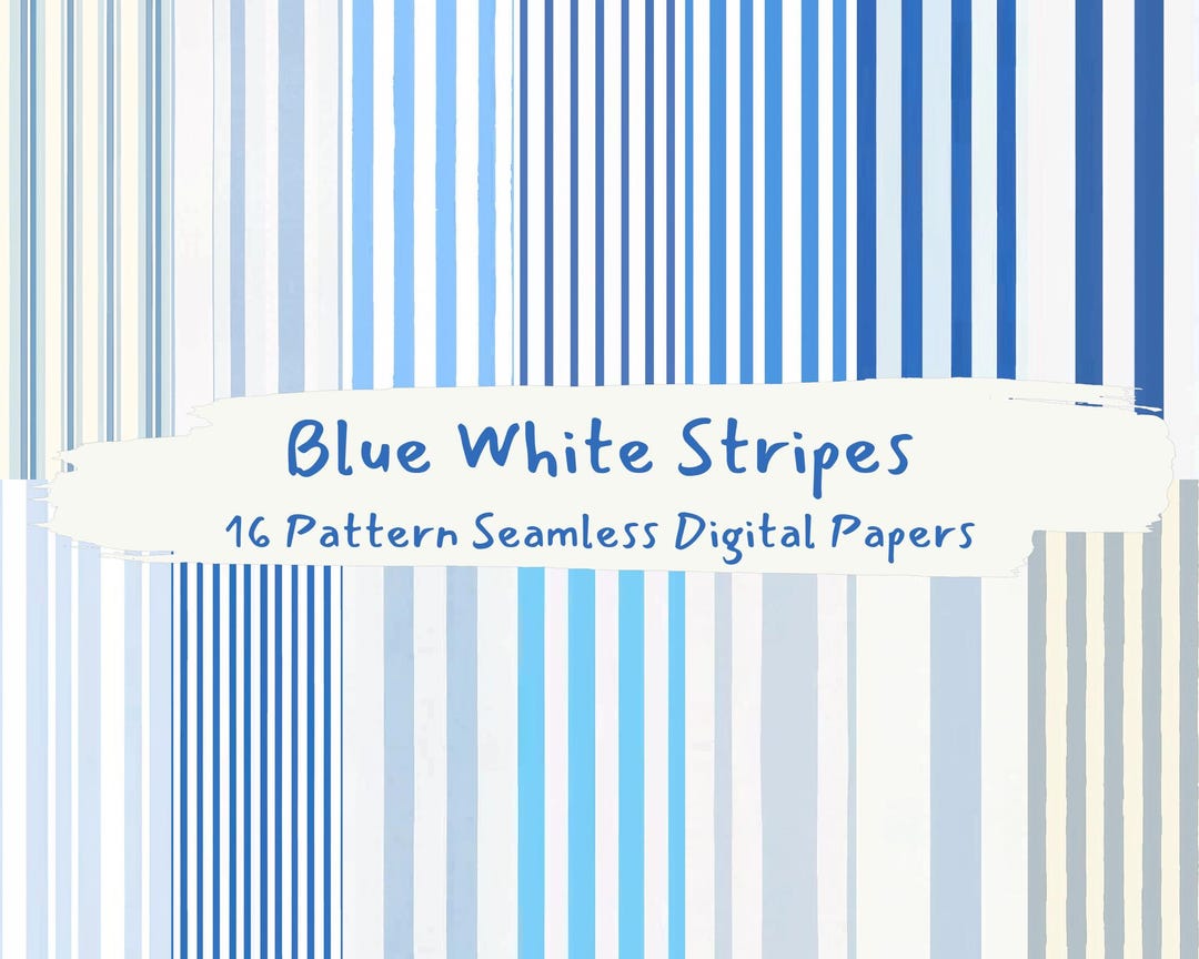 Blue White Stripes Pattern Seamless Digital Papers - Printable ...