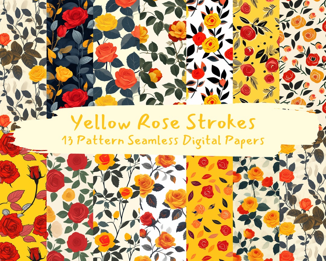 Yellow Rose Strokes Pattern Seamless Digital Papers - Printable Scrapbook Paper Instant Download ...