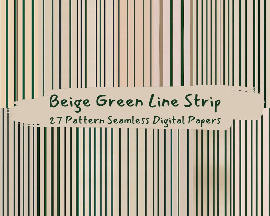 Beige Green Line Strip Pattern Seamless Digital Papers - Printable ...