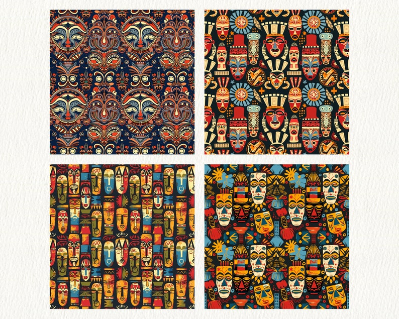 African Mask Pattern Seamless Digital Papers Printable Scrapbook Paper ...