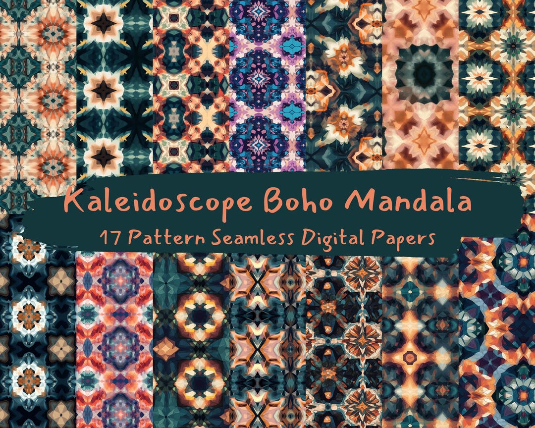 Kaleidoscope Boho Mandala Pattern Seamless Digital Papers - Printable ...