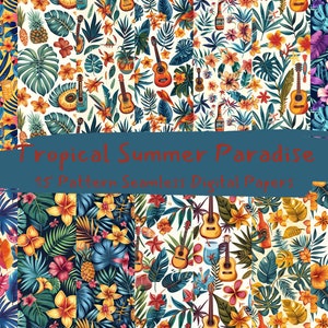 Tropical Summer Paradise Pattern Seamless Digital Papers - Printable ...