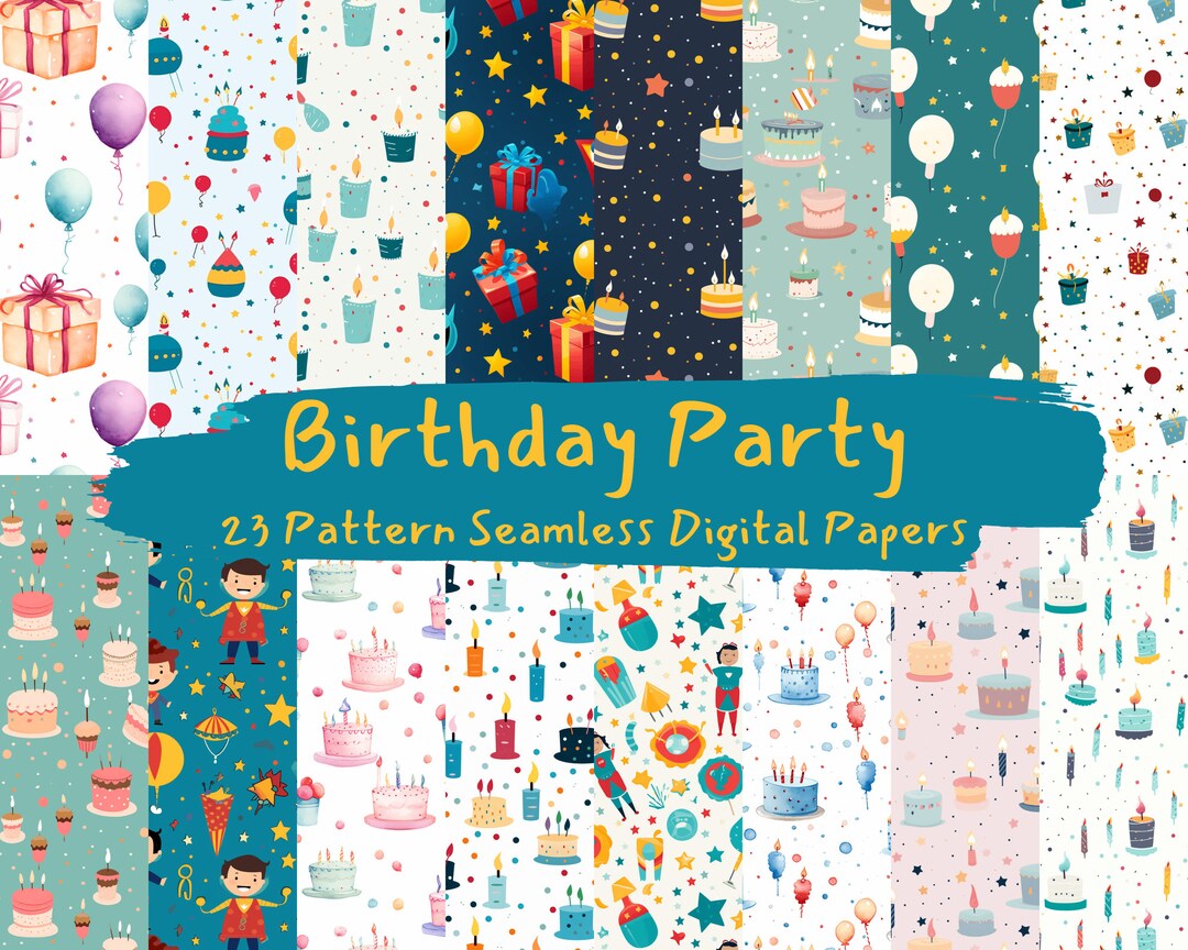 Birthday Party Pattern Seamless Digital Papers - Tile Patterns ...
