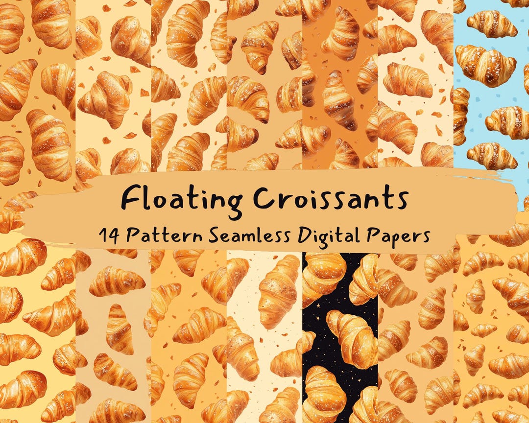 Floating Croissants Pattern Seamless Digital Papers - Printable ...