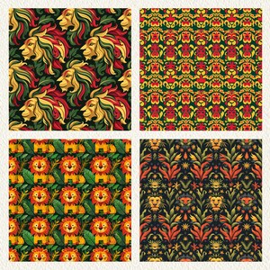 Rasta Lions Pattern Seamless Digital Papers - Printable Scrapbook Paper ...