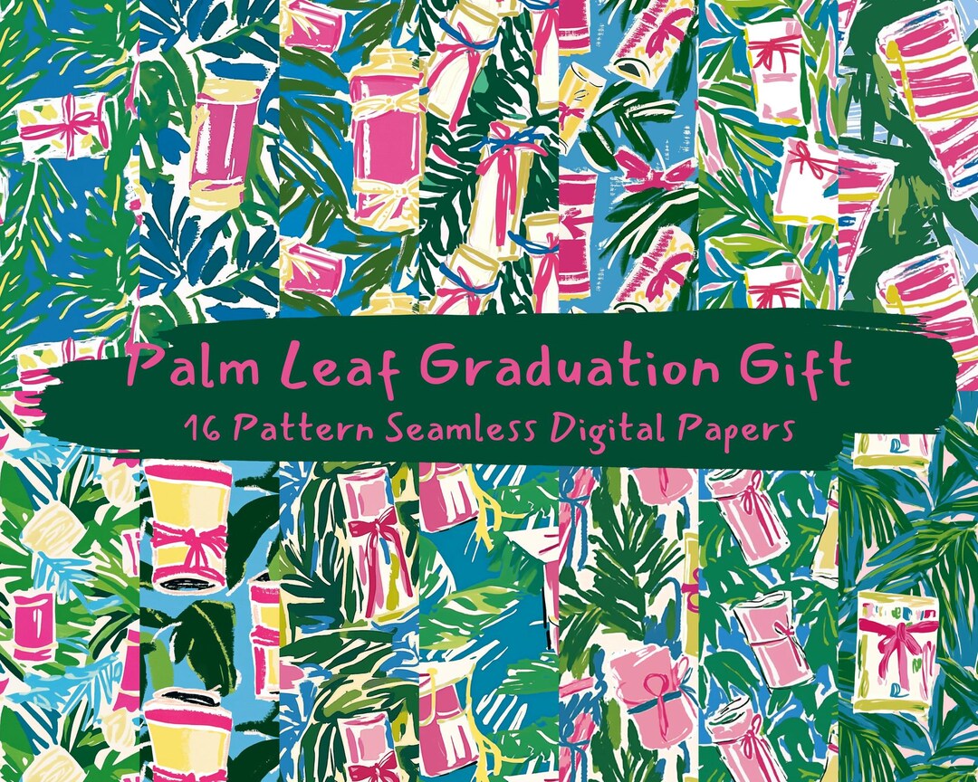 Palm Leaf Graduation Gift Pattern Seamless Digital Papers - Printable ...