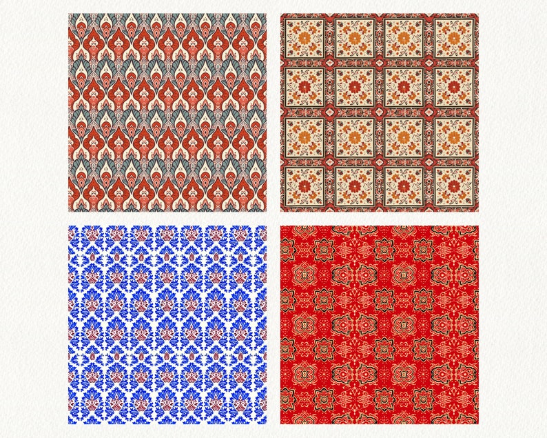 Indian Henna Blossoms Pattern Seamless Digital Papers - Printable ...