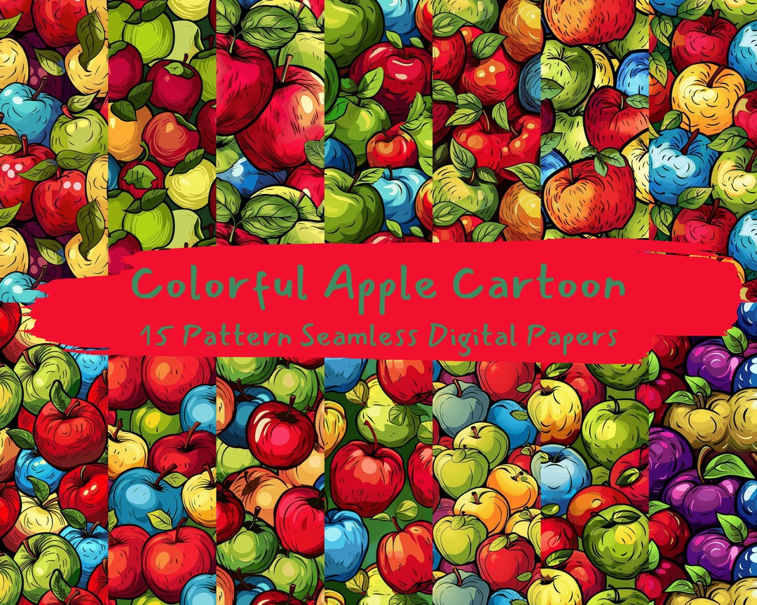 Colorful Apple Cartoon Pattern Seamless Digital Papers - Printable ...