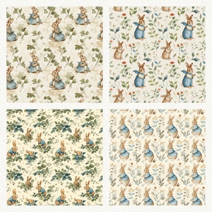 Vintage Style Rabbit Pattern Seamless Digital Papers - Printable ...