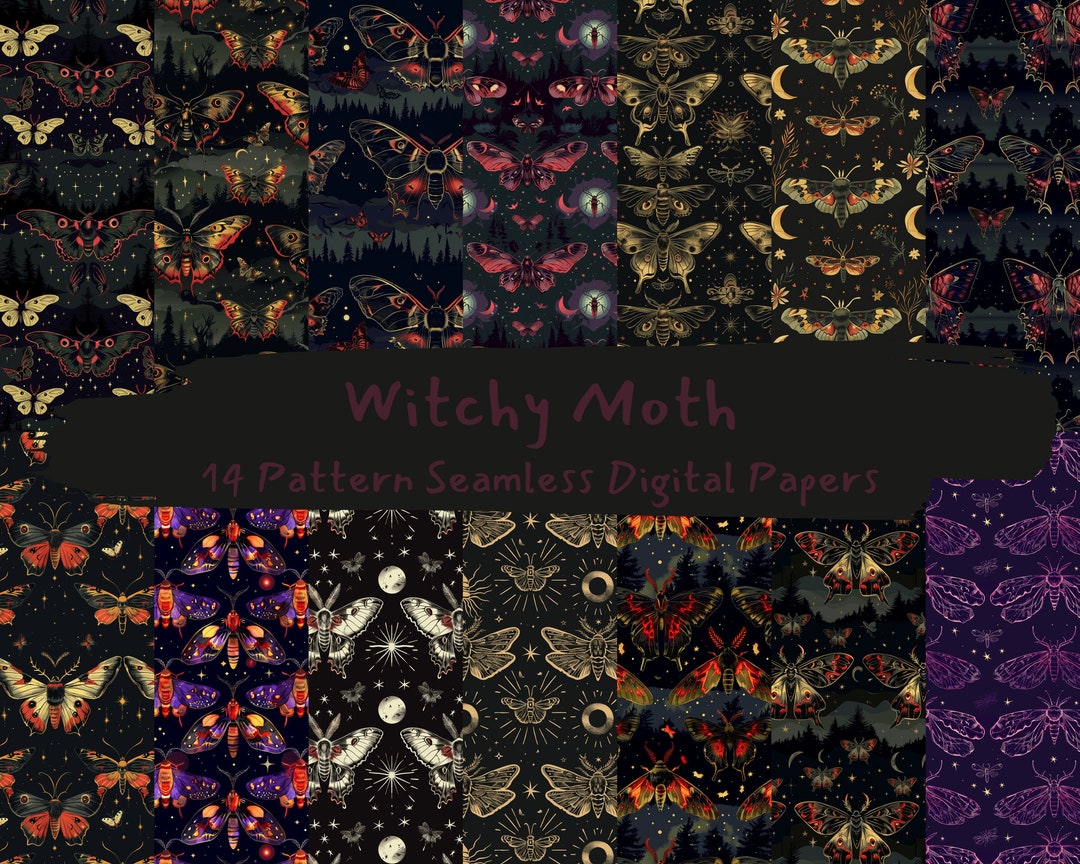 Witchy Moth Pattern Seamless Digital Papers - Printable Scrapbook Paper ...