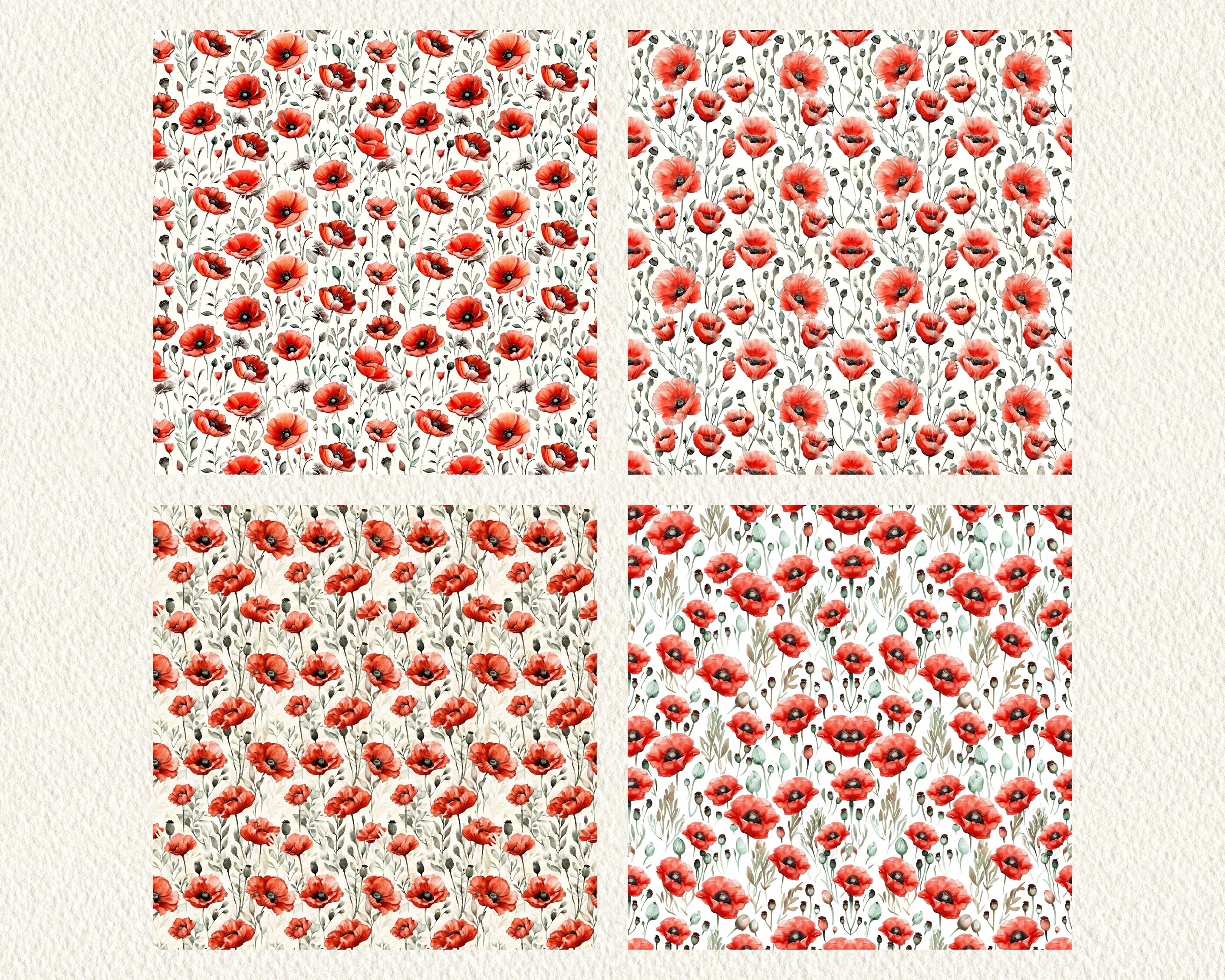 Watercolor Poppies Pattern Seamless Digital Papers Printable Scrapbook ...