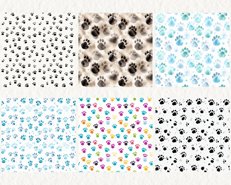 Dog Paw Print Seamless Digital Papers Tile Patterns Printable Scrapbook ...