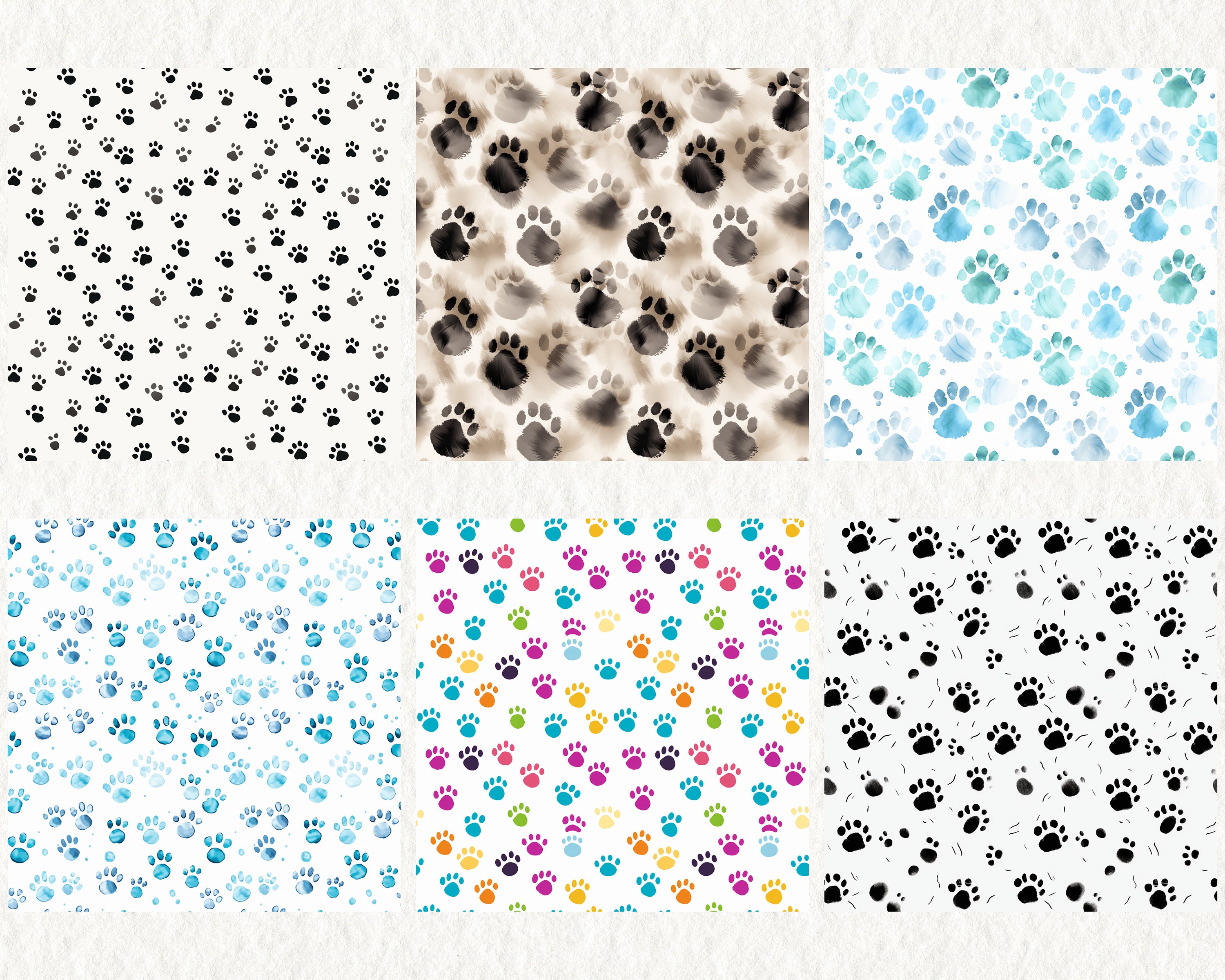 Dog Paw Print Seamless Digital Papers Tile Patterns Printable Scrapbook ...