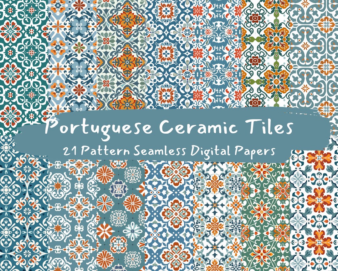 Portuguese Ceramic Tiles Pattern Seamless Digital Papers - Printable ...