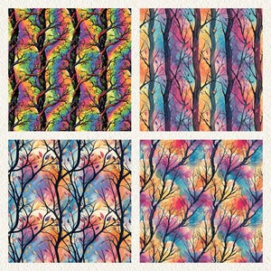 Rainbow Forest Pattern Seamless Digital Papers - Printable Scrapbook ...