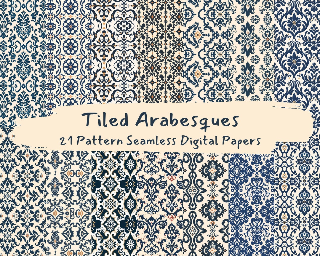 Tiled Arabesques Pattern Seamless Digital Papers - Printable Scrapbook ...