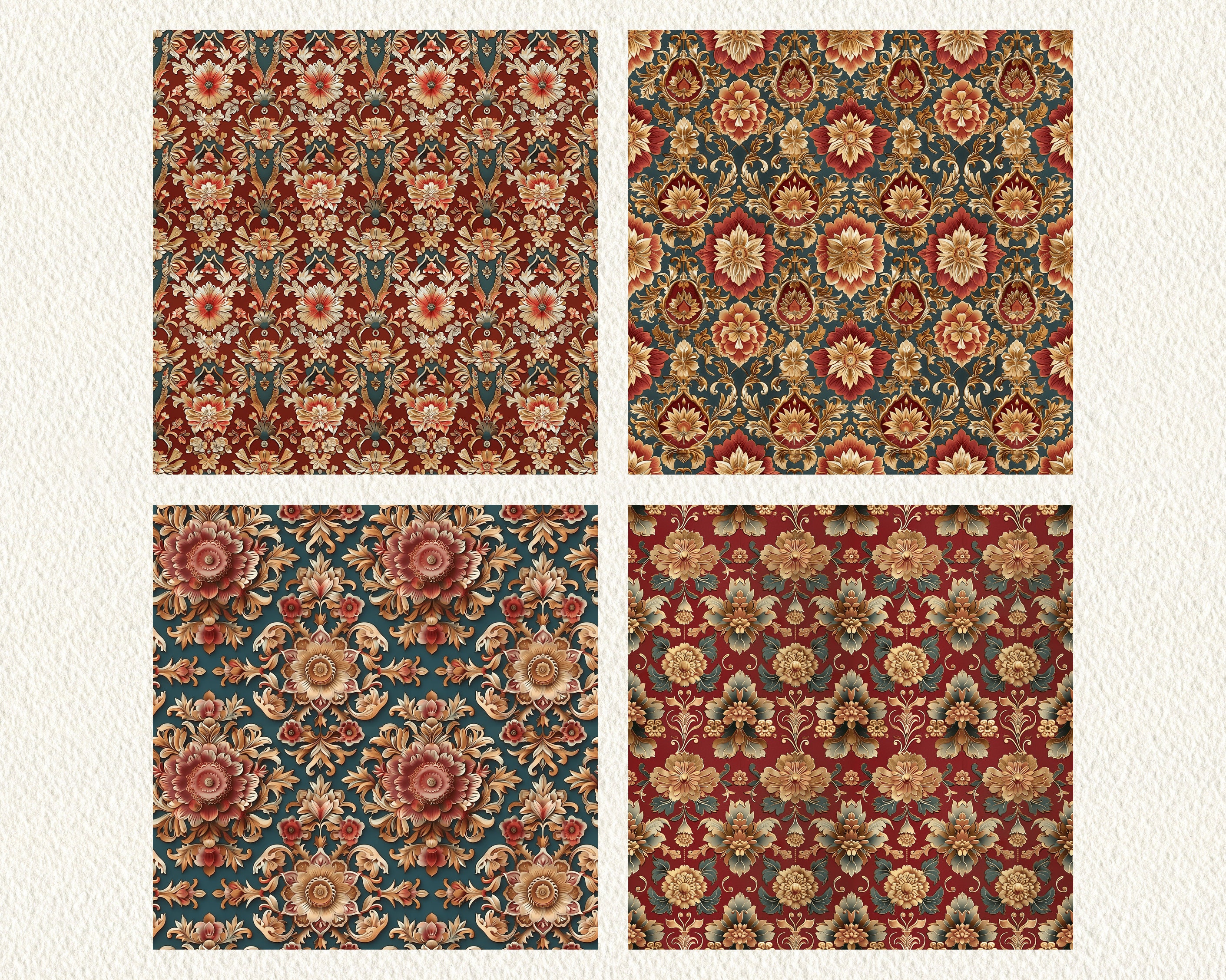 Traditional Thai Red Pattern Seamless Digital Papers - Printable ...