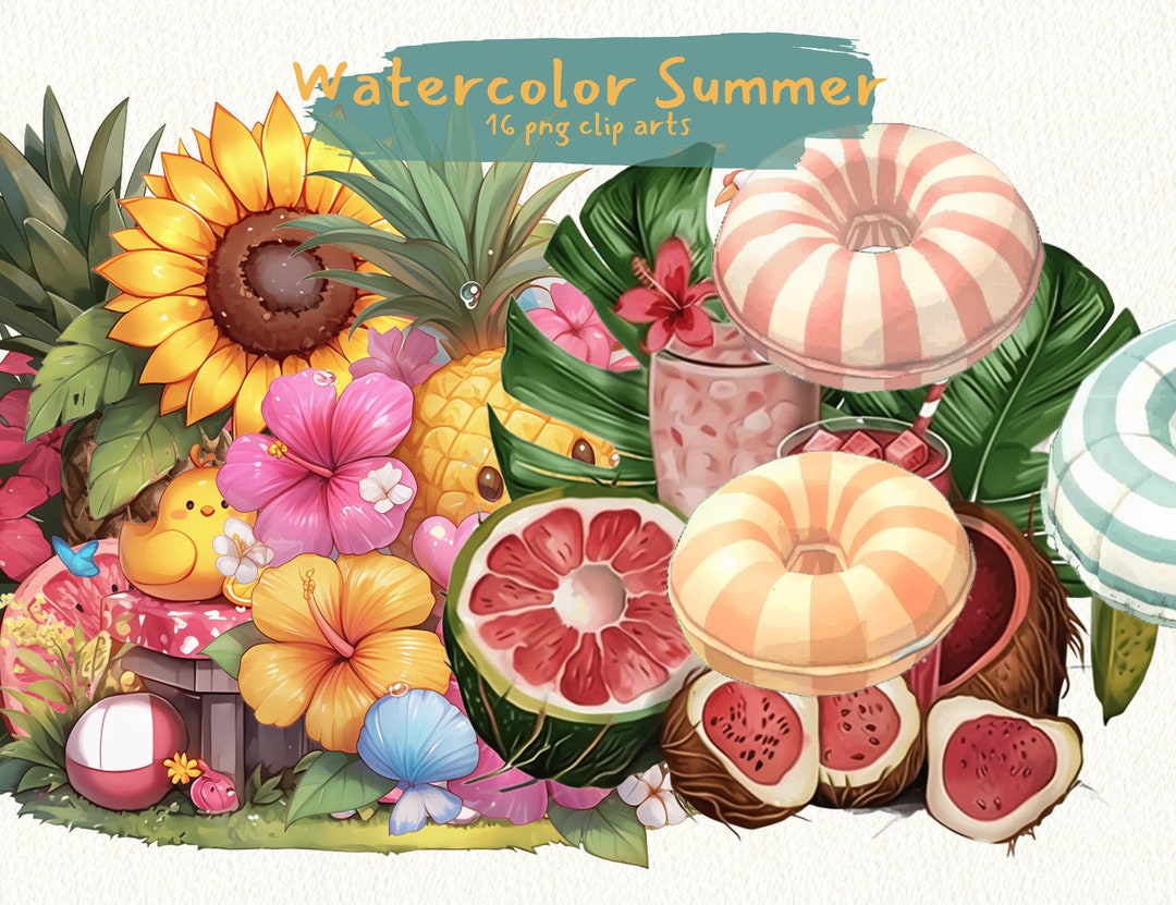 Watercolor Summer Printable Clipart, Png Format, Transparent Background ...