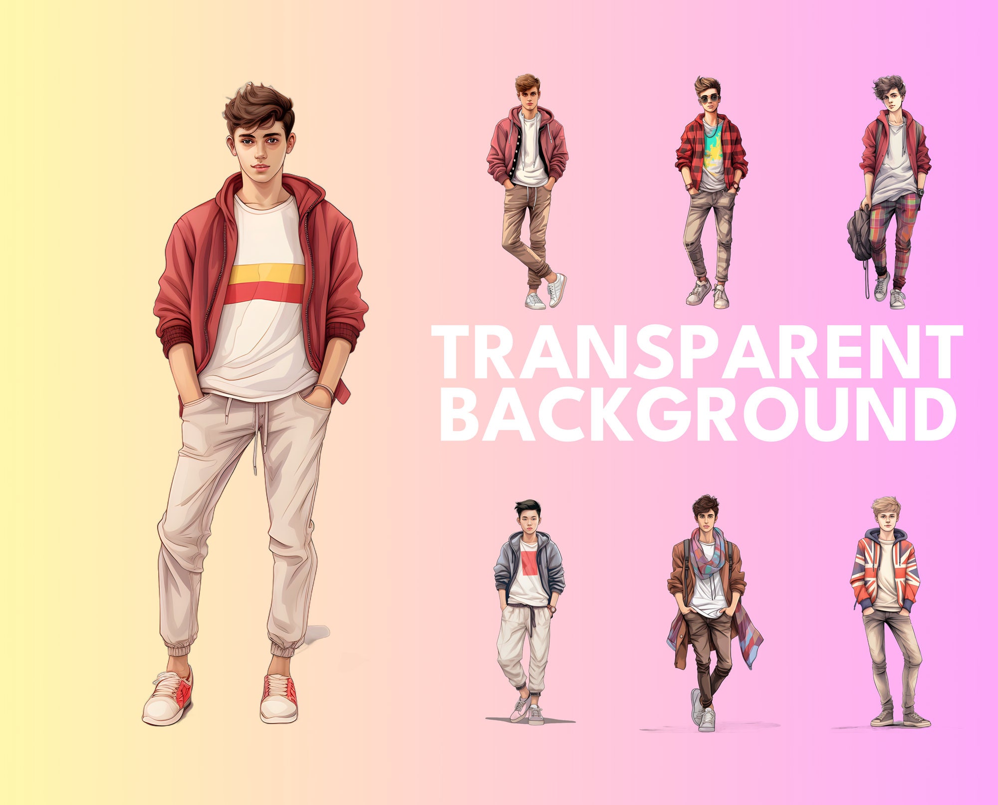 Teen Boy Fashion Digital Clipart Bundle in PNG Format - Etsy