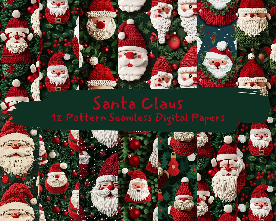 Santa Claus Pattern Seamless Digital Papers - Printable Scrapbook Paper ...