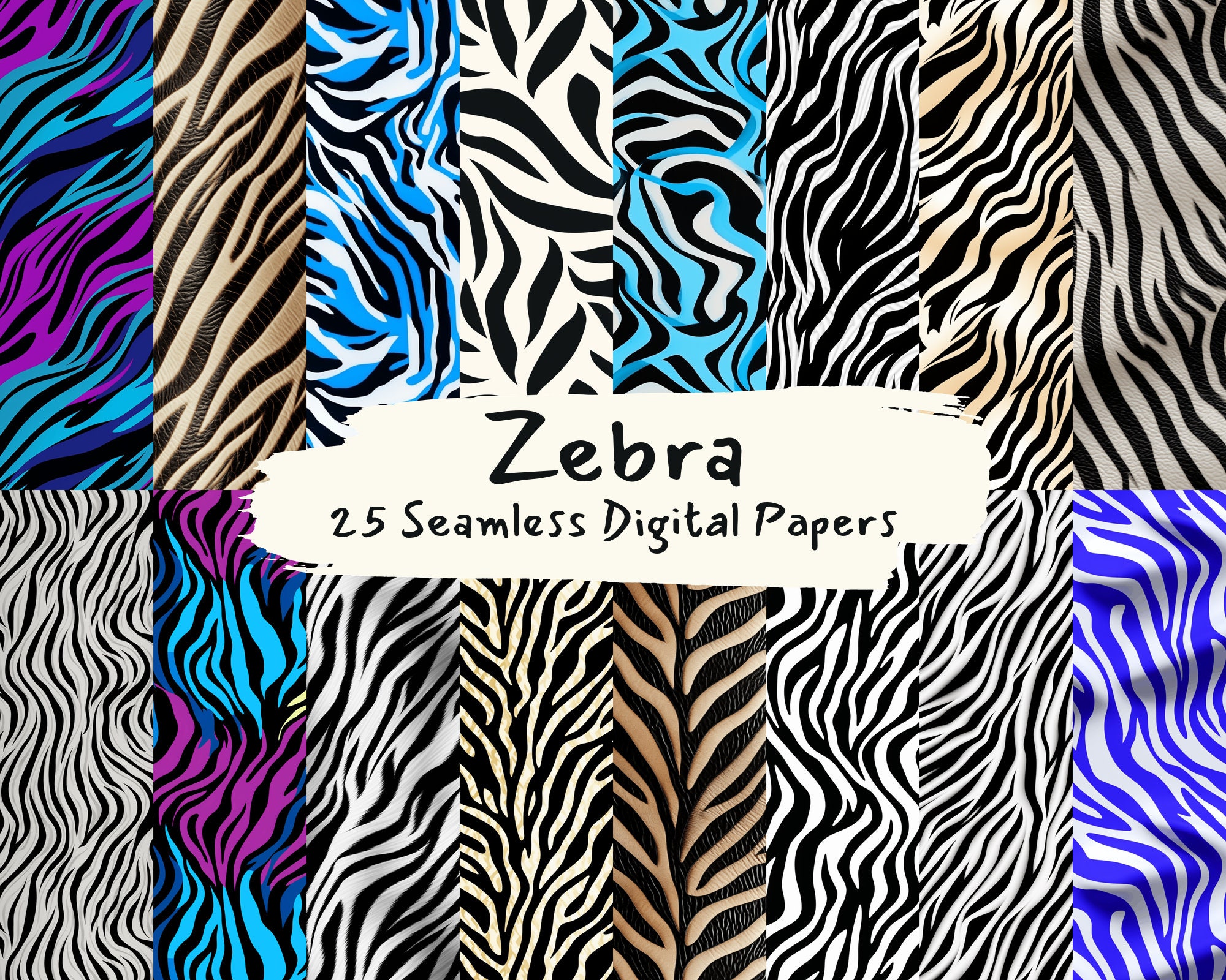 Zebra Print Digital Papers Seamless Tile Patterns Printable Scrapbook ...