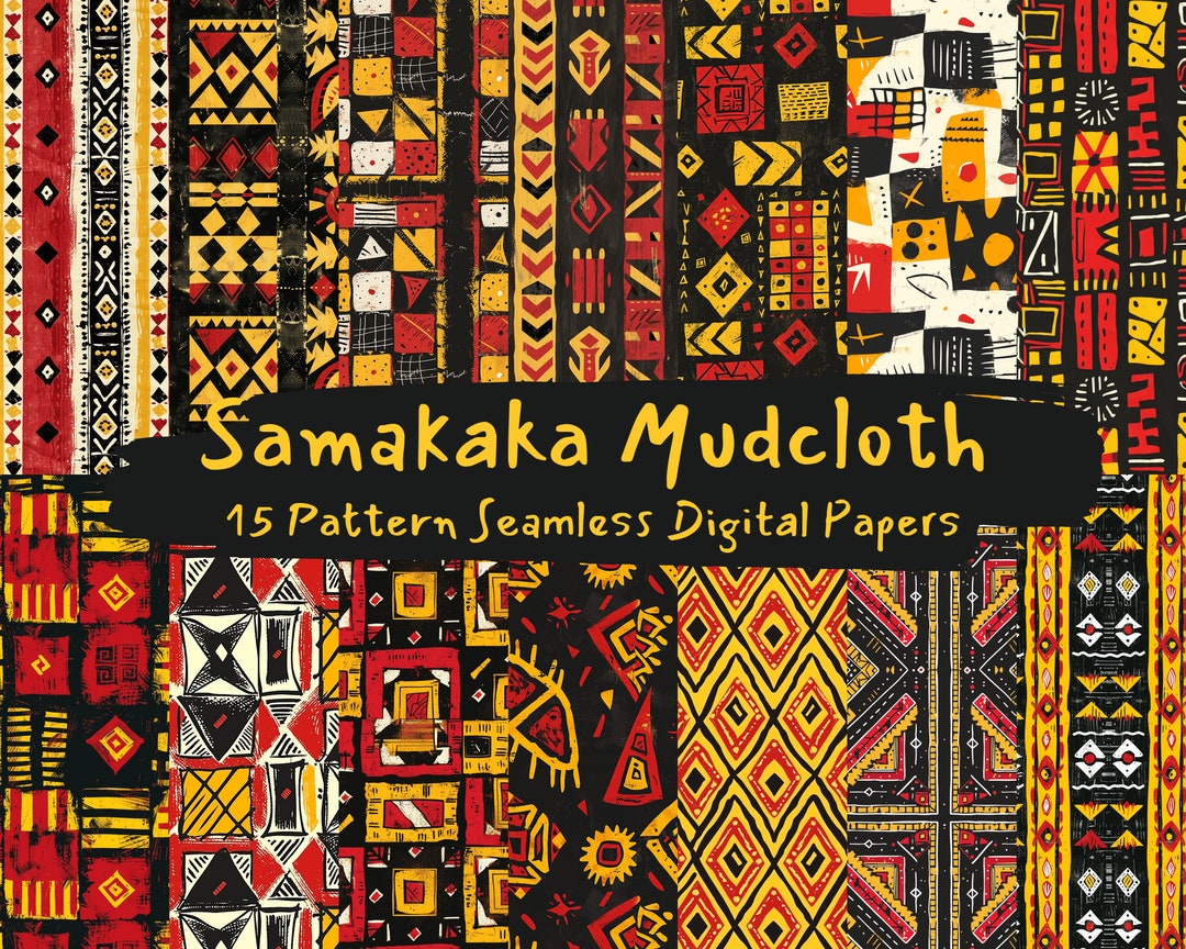 Samakaka Mudcloth Pattern Seamless Digital Papers - Printable Scrapbook ...
