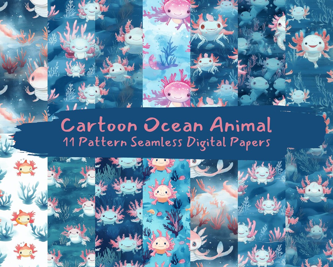 Cartoon Ocean Animal Pattern Seamless Digital Papers - Printable ...